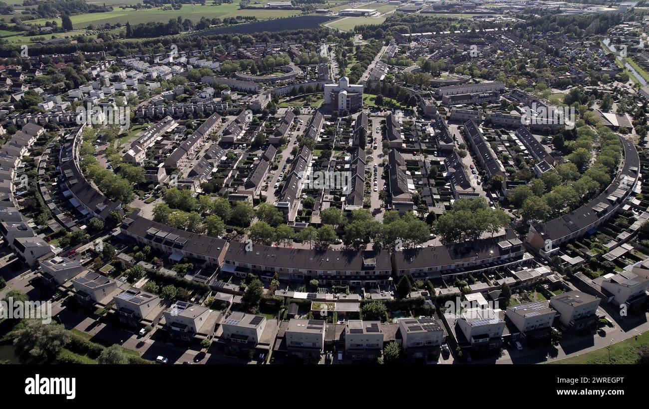 Dutch landscape aerial countryside suburb small town residential ...