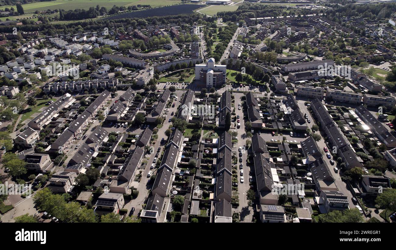 Dutch landscape aerial countryside suburb small town residential ...
