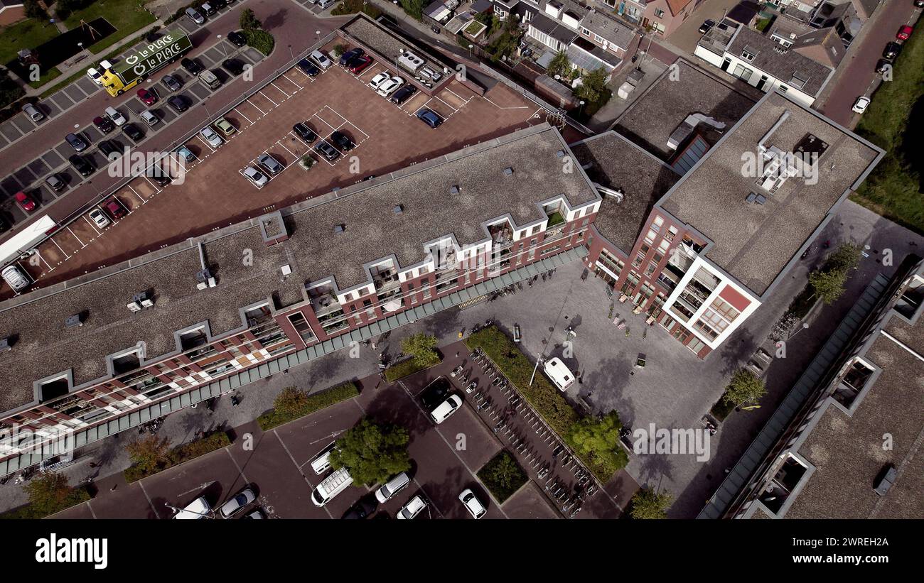 Dutch landscape aerial countryside suburb small town residential ...