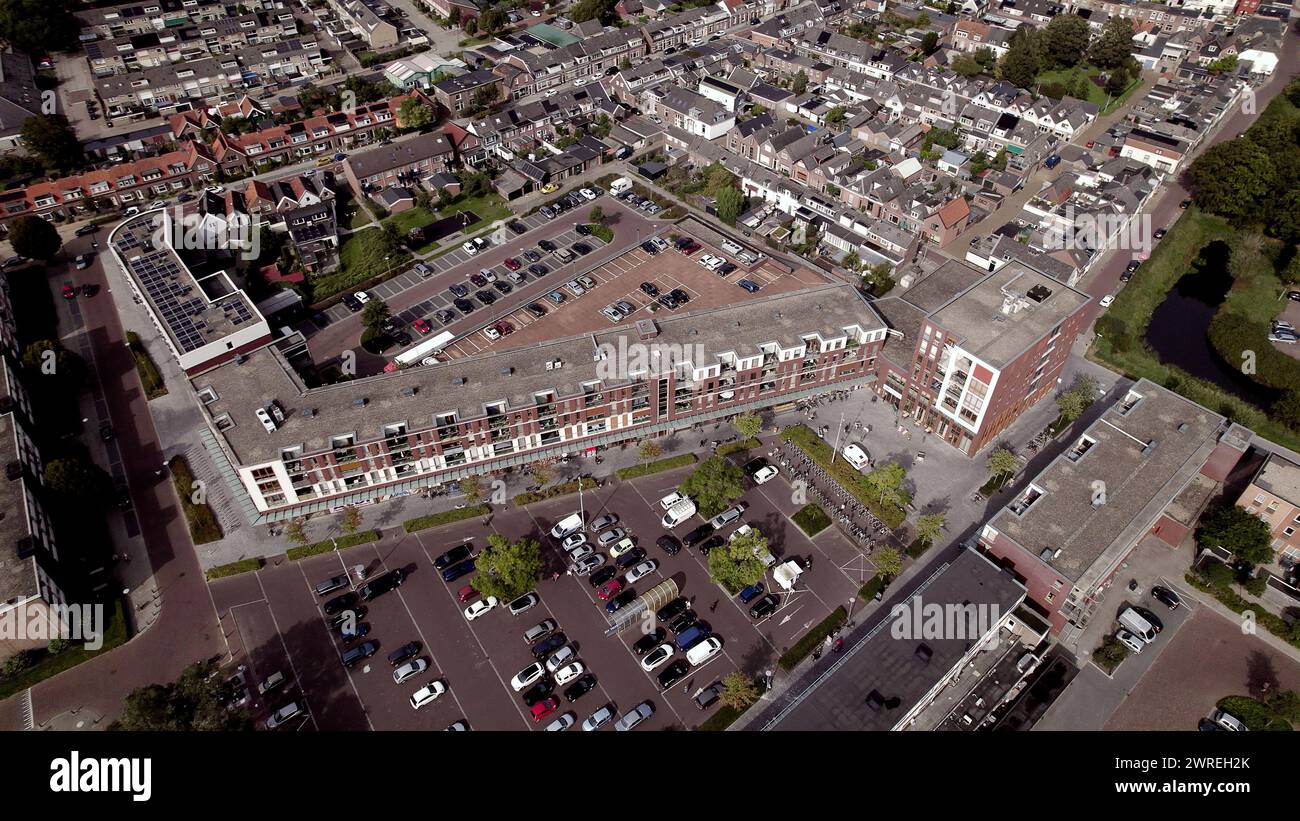 Dutch landscape aerial countryside suburb small town residential ...