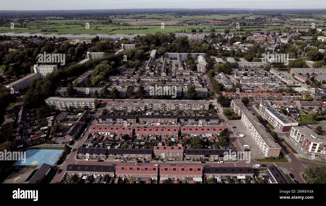 Dutch landscape aerial countryside suburb small town residential ...