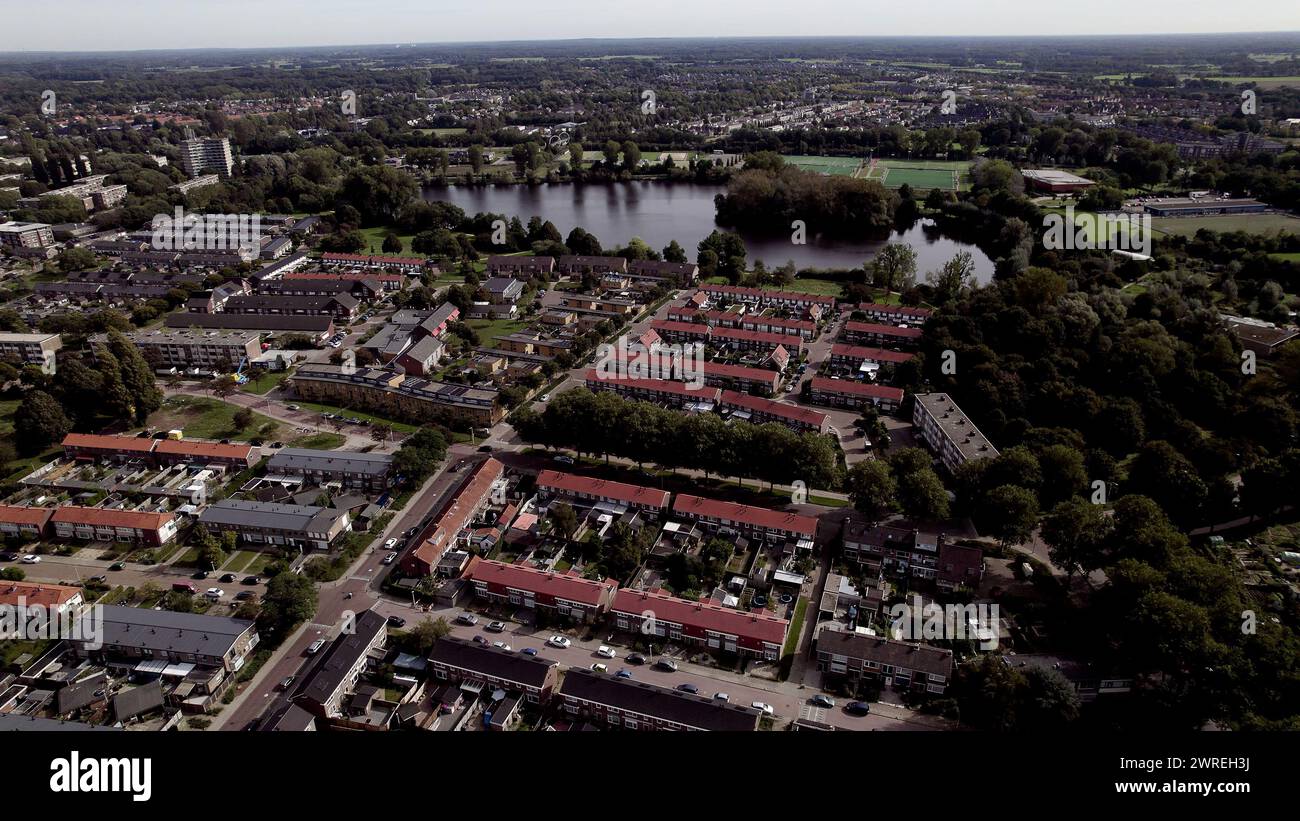 Dutch landscape aerial countryside suburb small town residential ...