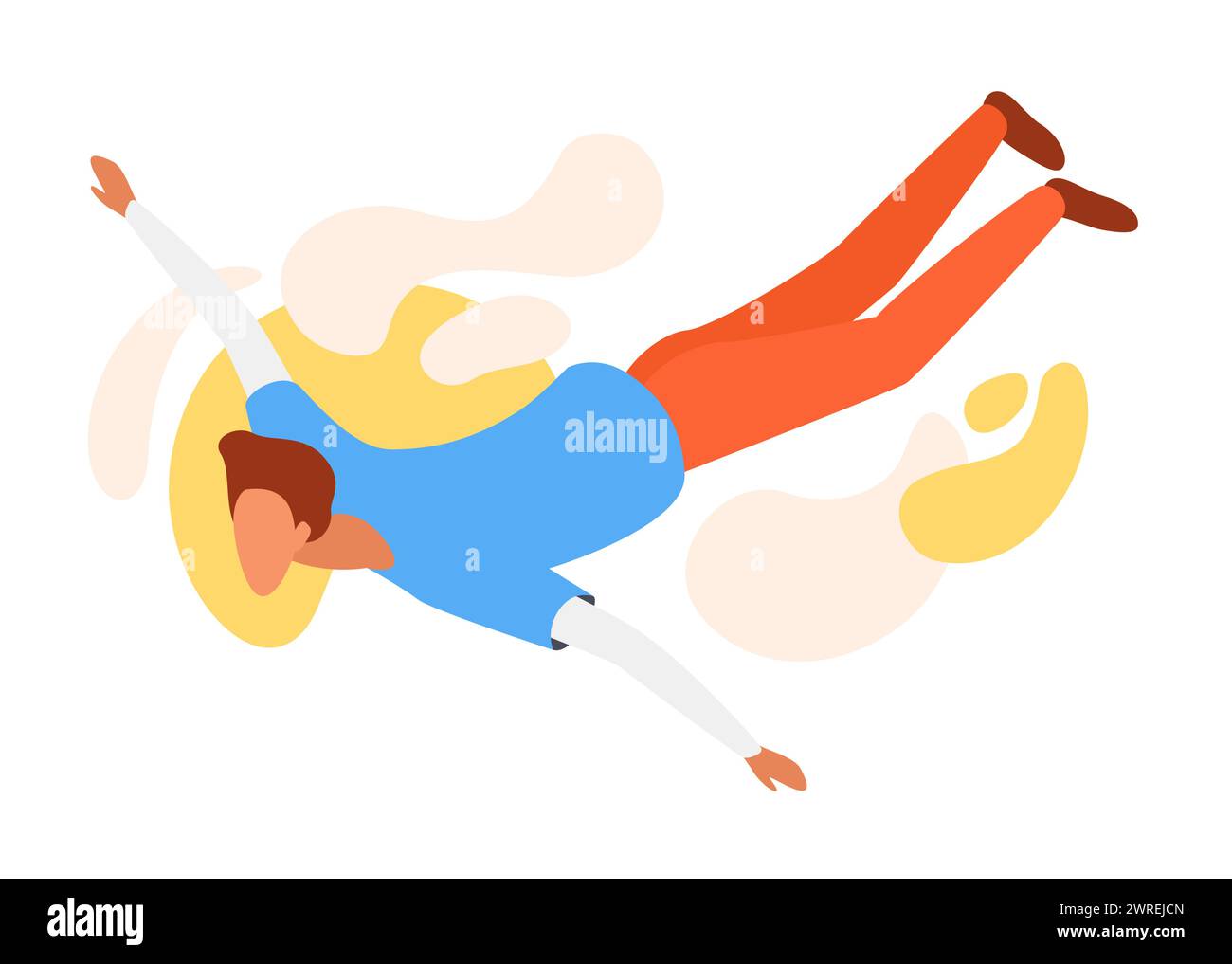 Man flying forward with arms open, excited person floating in sky ...