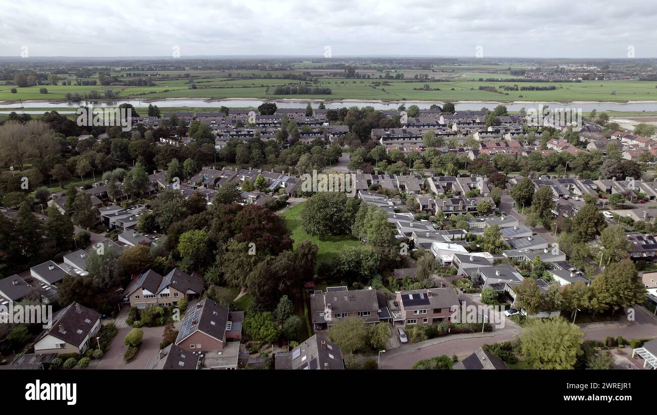 Dutch landscape aerial countryside suburb small town residential ...