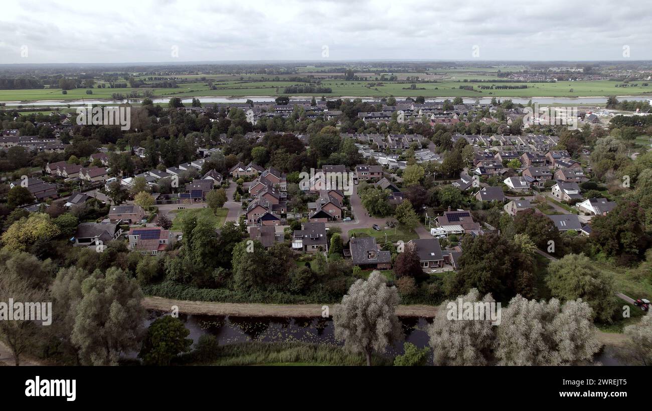 Dutch landscape aerial countryside suburb small town residential ...