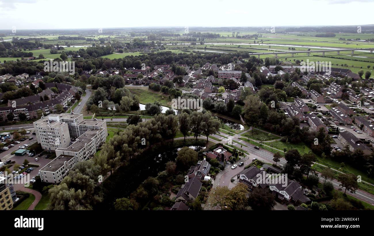 Dutch landscape aerial countryside suburb small town residential ...
