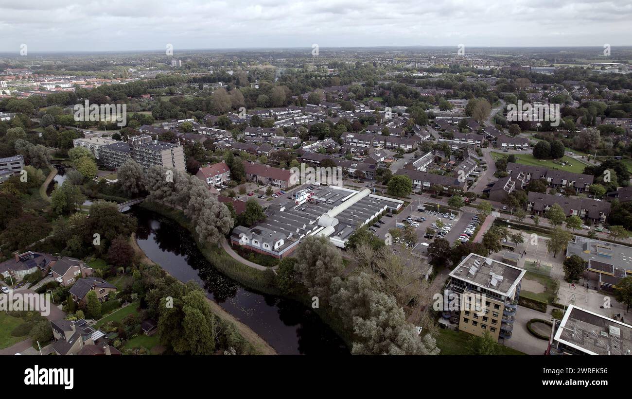 Dutch landscape aerial countryside suburb small town residential ...