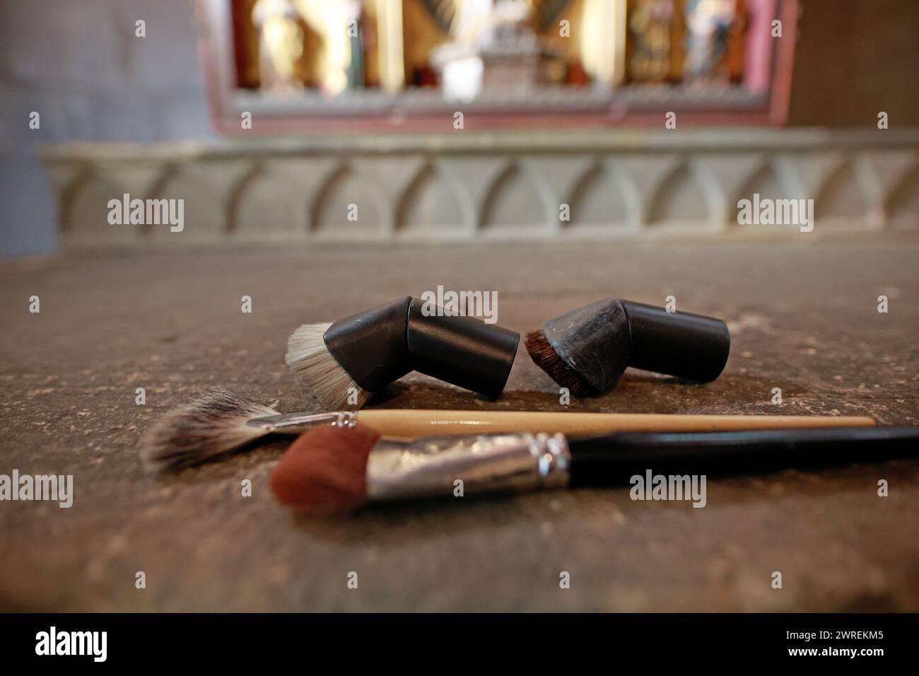 12 March 2024, Saxony-Anhalt, Halberstadt: Cleaning nozzles lie on the ...