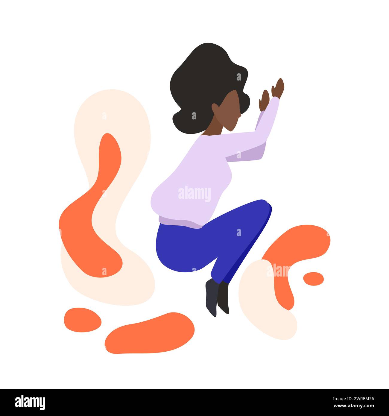 Woman levitating and floating with pleasure in dynamic freedom space ...