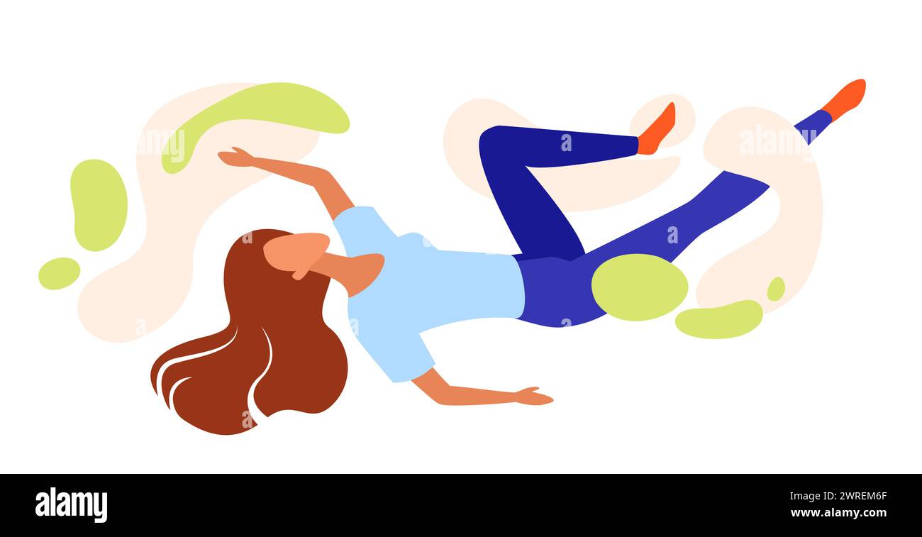 Woman flying in dreams and inspiration clouds, female daydreamer ...