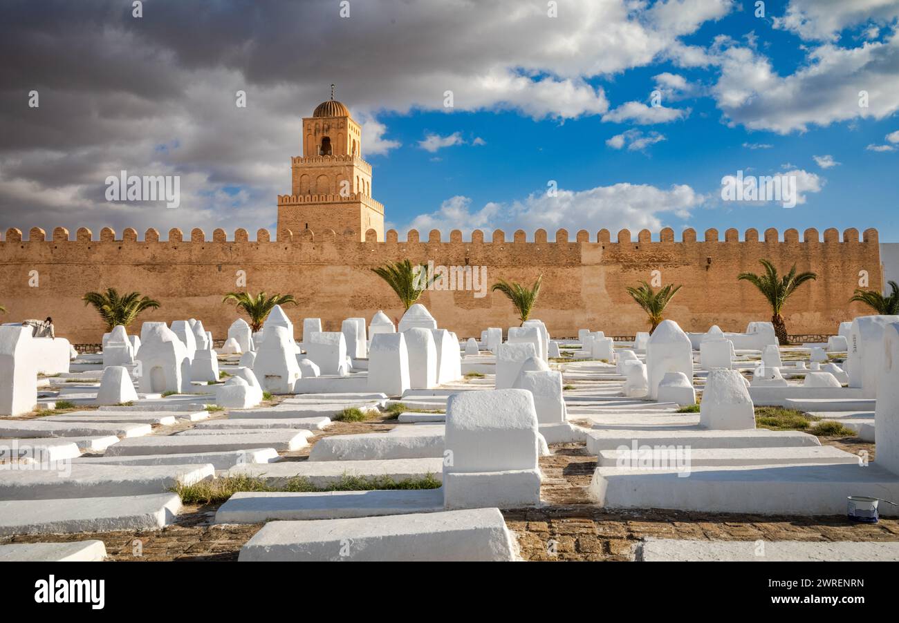 The Ouled Farhane Cemetery next to the Great Mosque of Kairouan, or ...