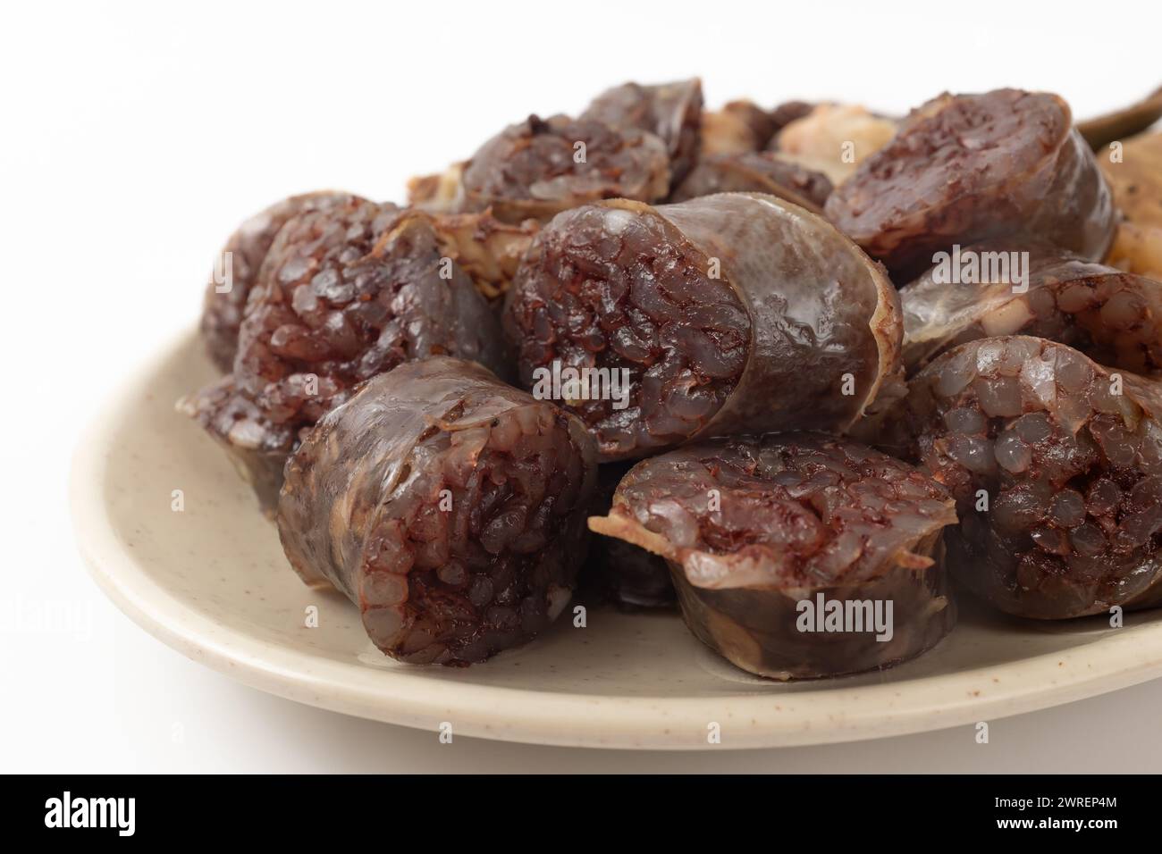 Sundae and pork intestines on white background Stock Photo - Alamy