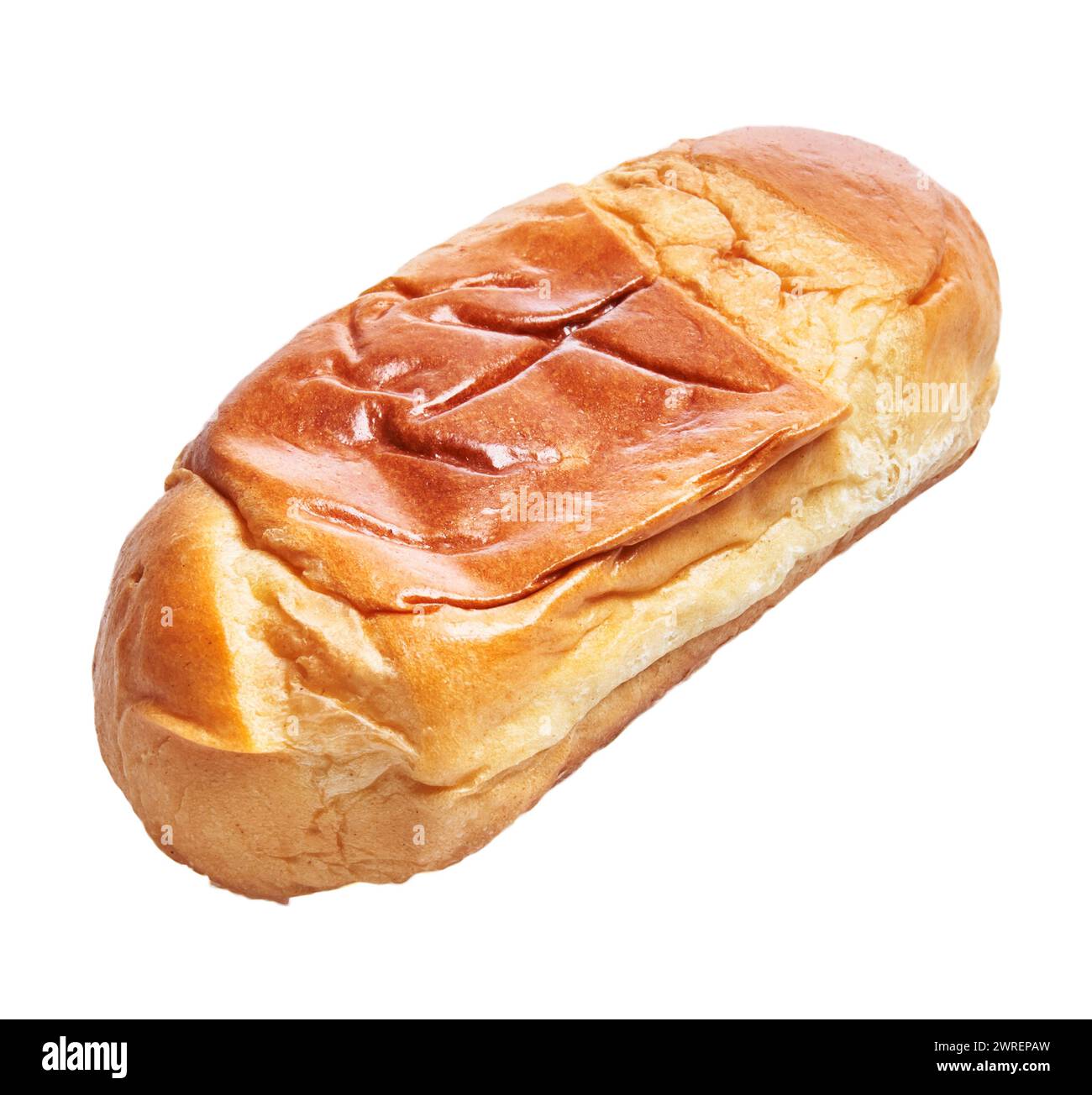Isolated bread on white background depicts a fresh, brown, crusty loaf ...