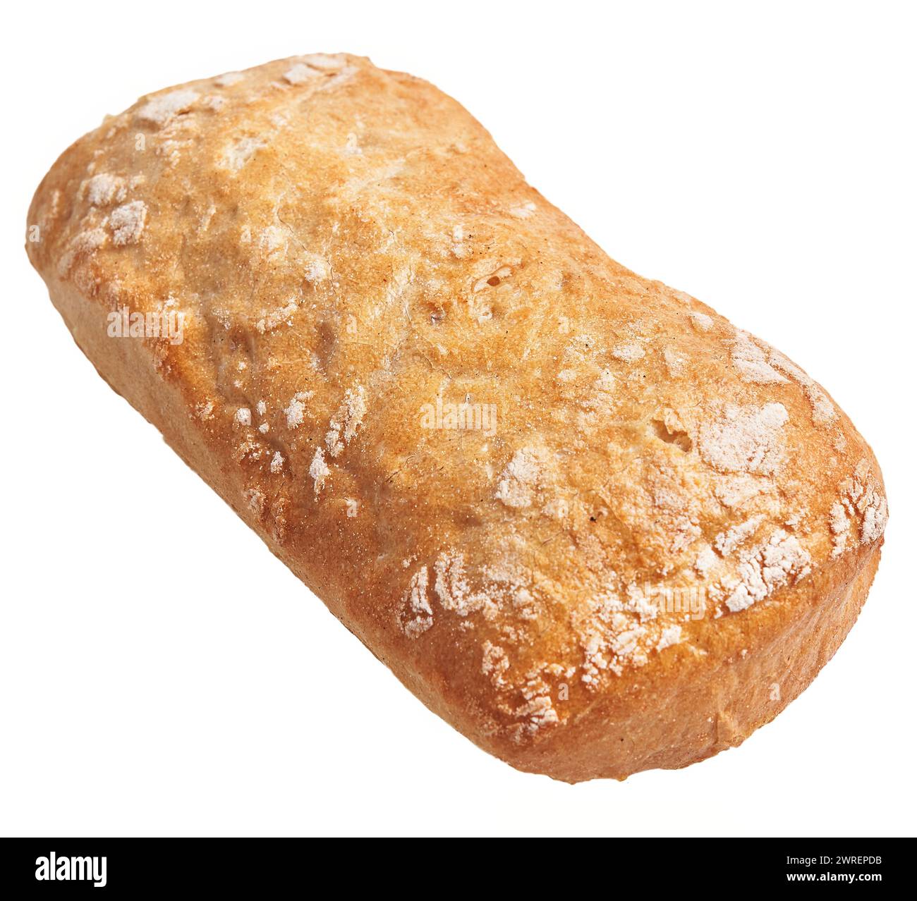 A freshly baked ciabatta loaf isolated on a white background ...