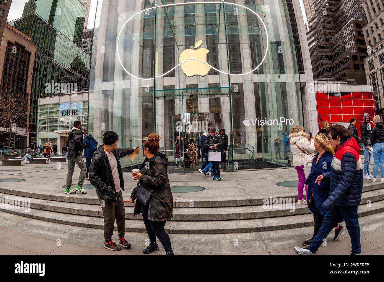 Apple Vision Pro advertising decorates the Fifth Avenue Apple store on ...