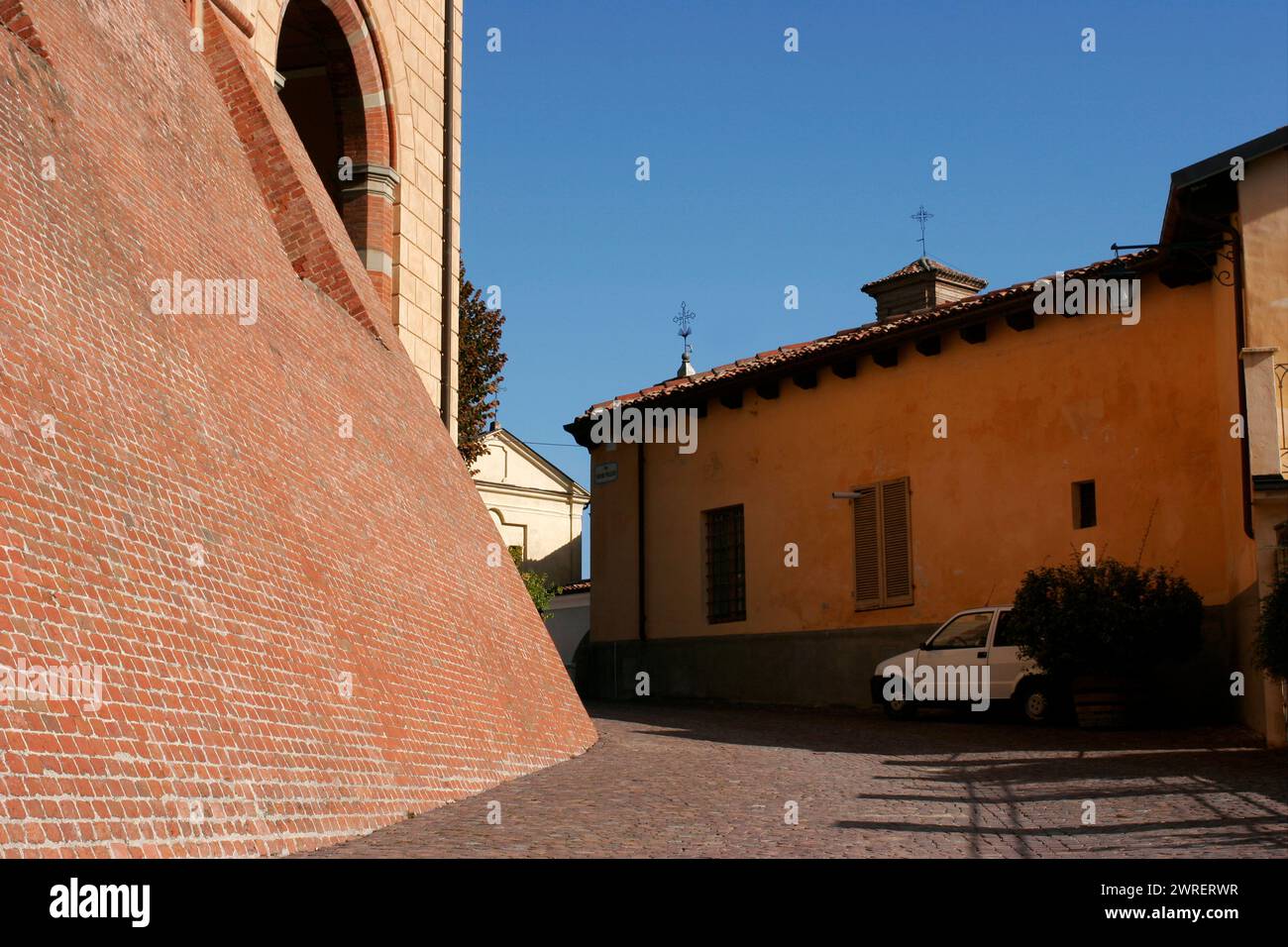 Detail of the perimeter walls of the Barolo castle in the Langhe, Italy ...