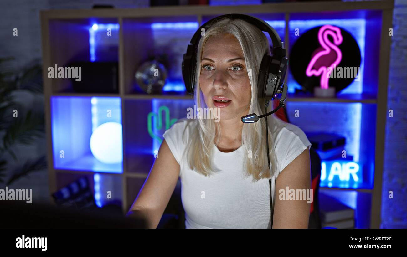 Focused young blonde streamer hi-res stock photography and images - Alamy