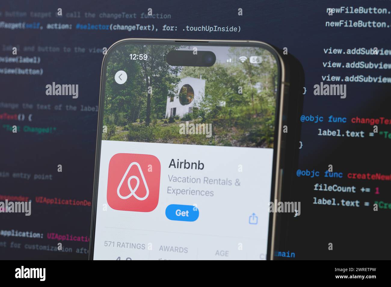 New York, USA - February 23, 2024: Airbnb on iphone screen in blurred ...
