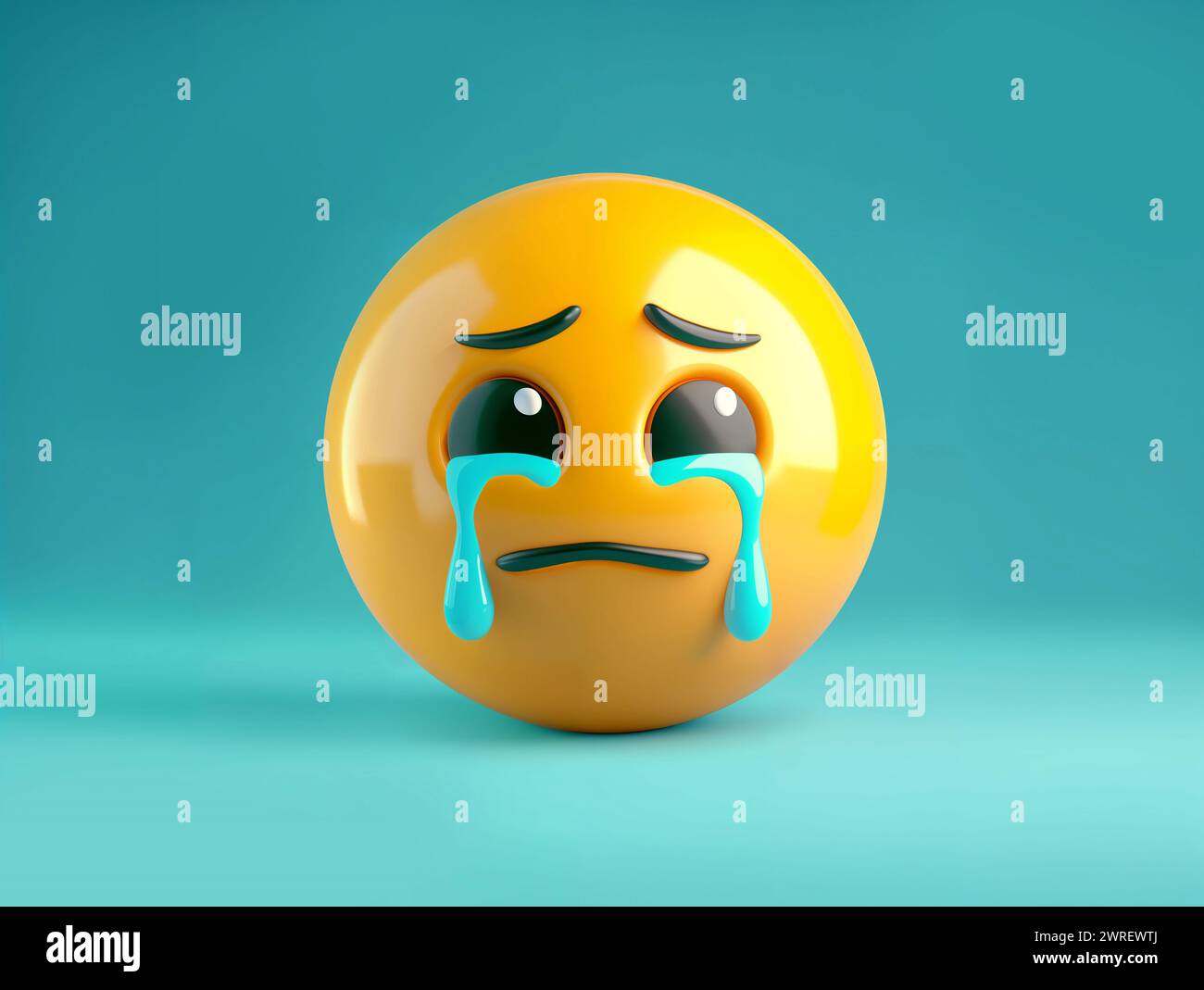 Crying cartoon emoji on blue background with big tears in his eyes Stock Photo - Alamy