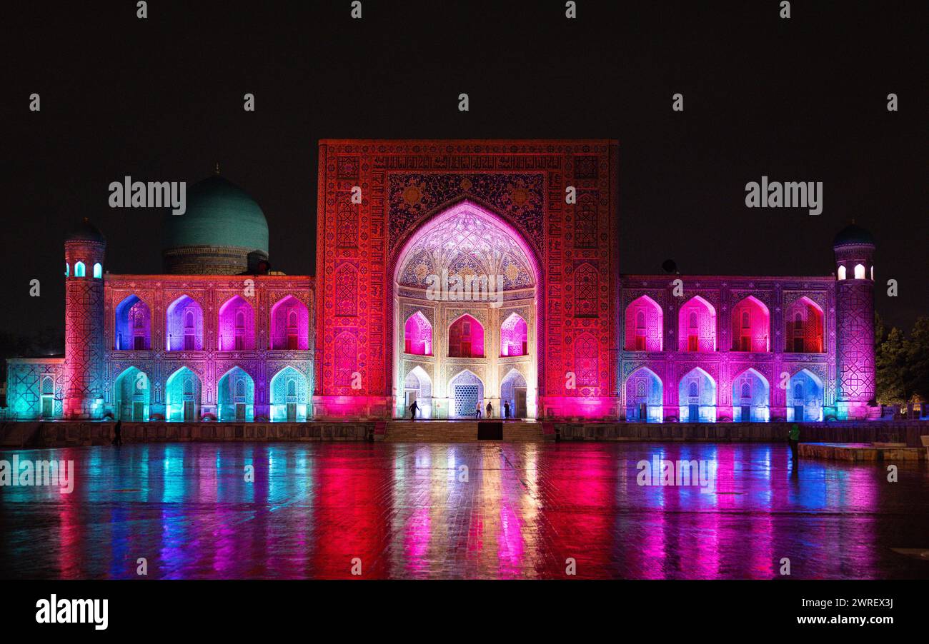 The light show at Registan Square, Samarkand, Uzbekistan Stock Photo ...