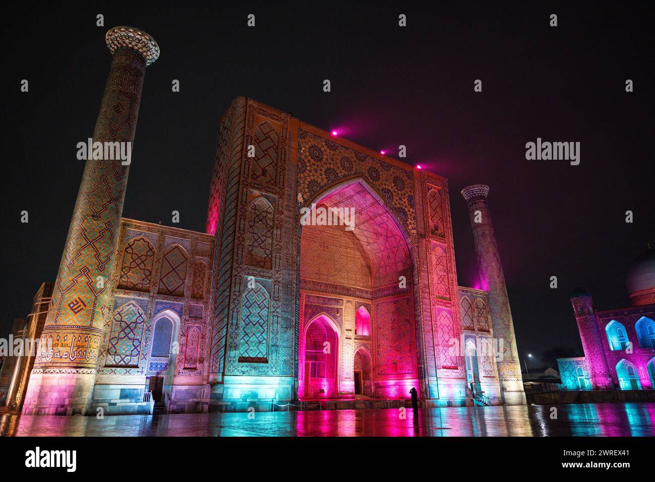 The light show at Registan Square, Samarkand, Uzbekistan Stock Photo ...
