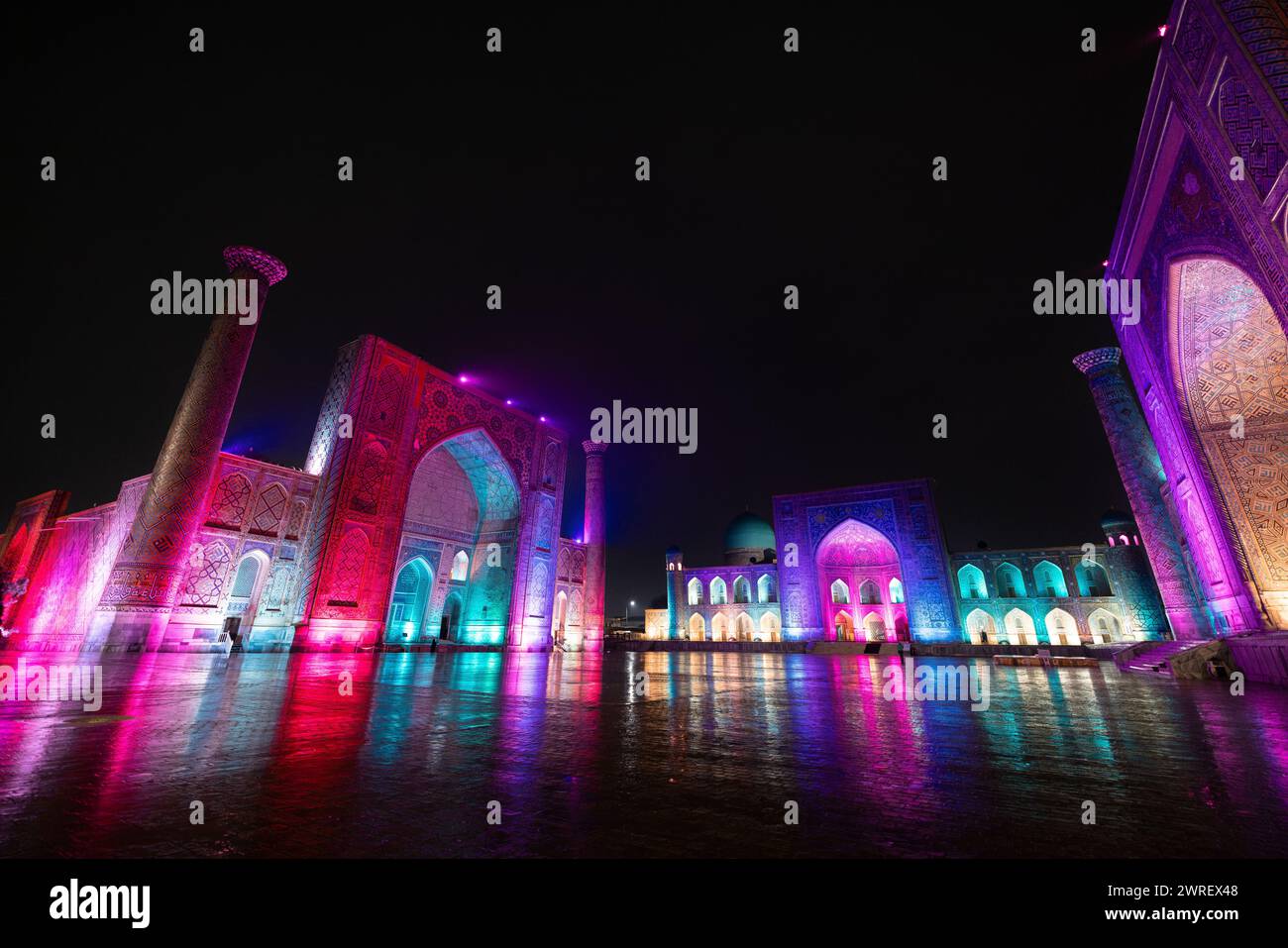 The light show at Registan Square, Samarkand, Uzbekistan Stock Photo ...
