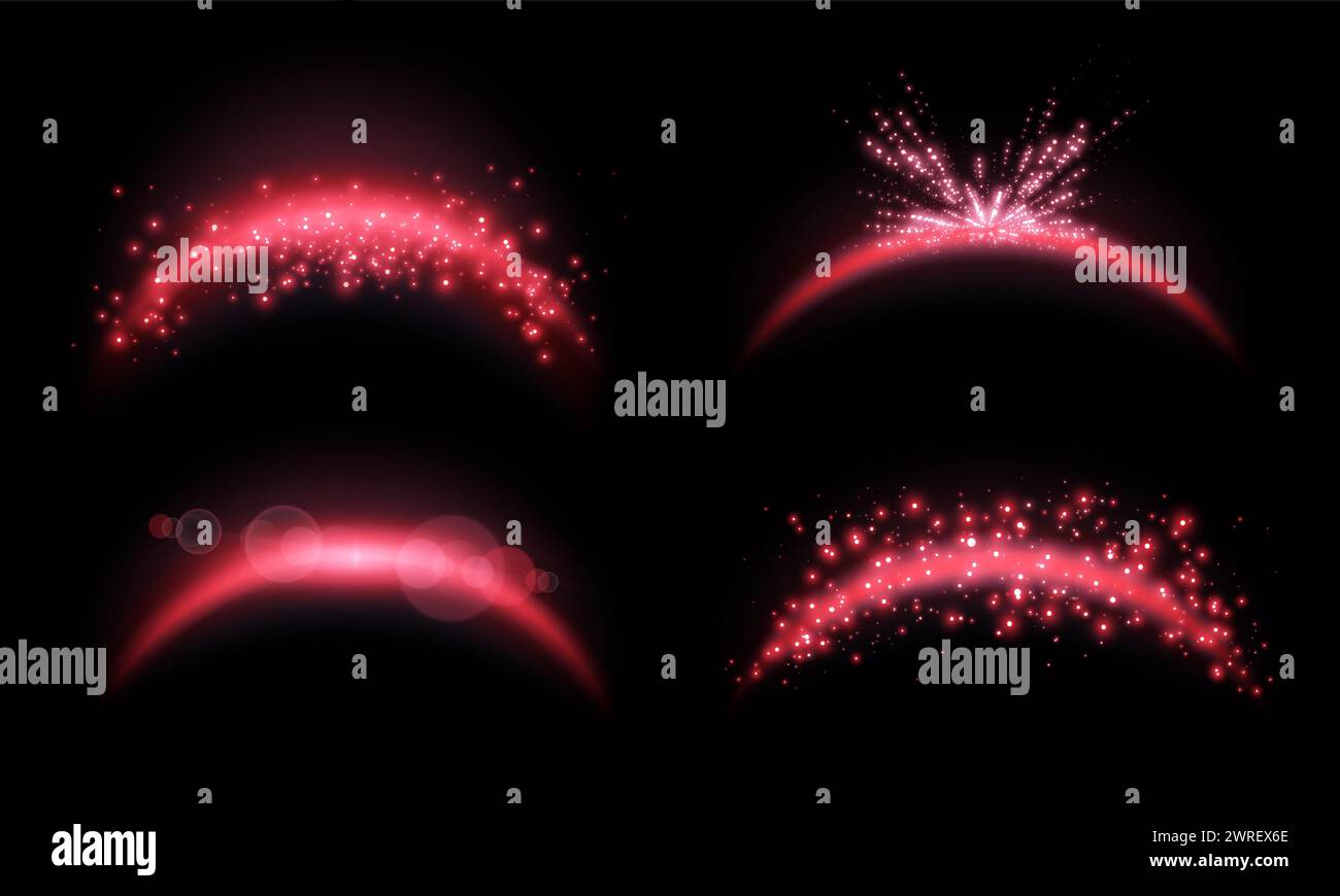 Red magic arches set with glowing particles, sunlight lens flare. Neon ...