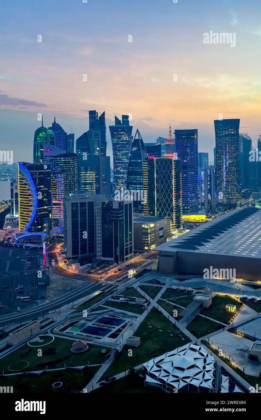 The skyline of Doha, Qatar during sunset Stock Photo - Alamy