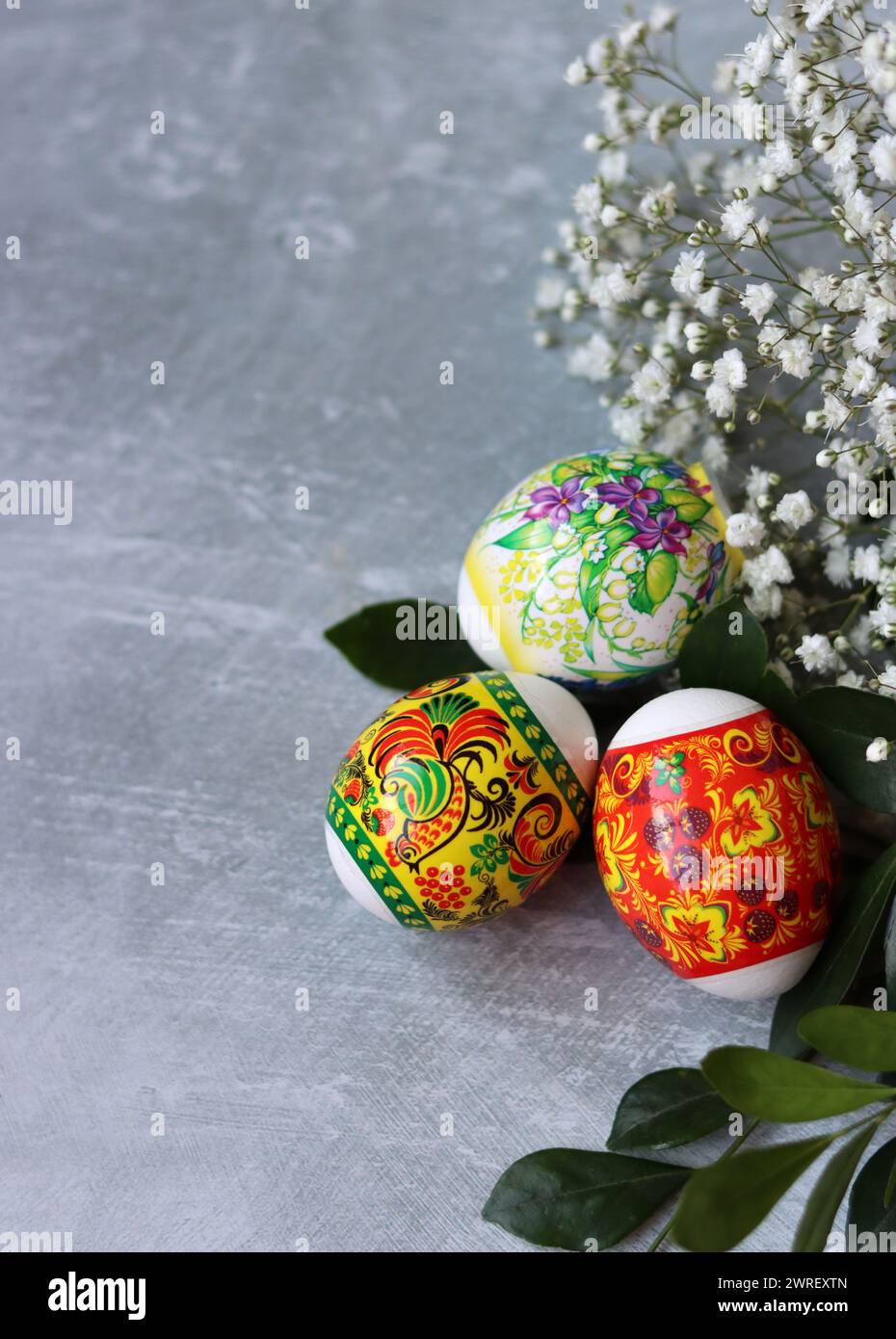 Decorated Easter eggs close up photo. Christian religion symbol ...