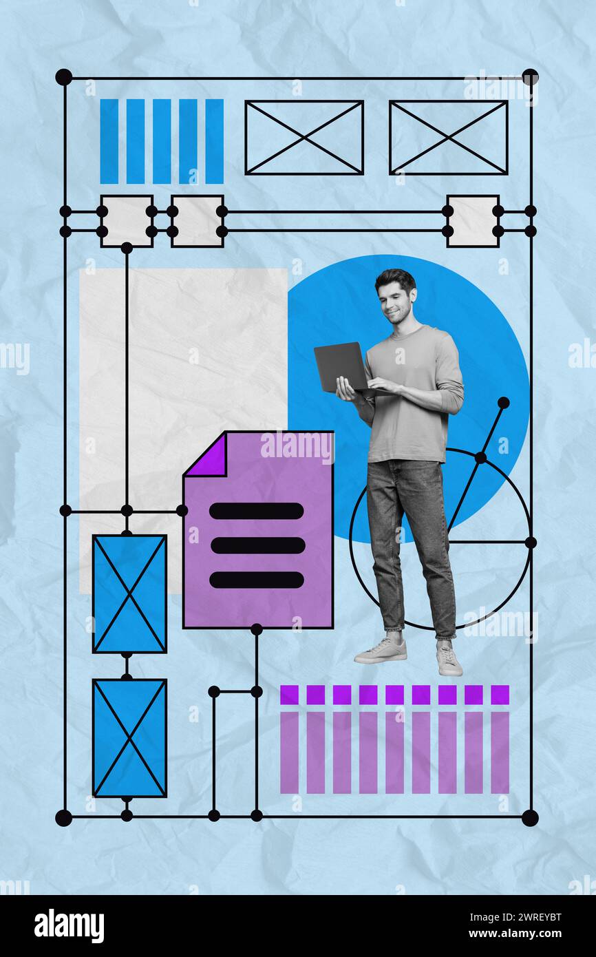 Vertical creative collage poster young standing man project manager ...