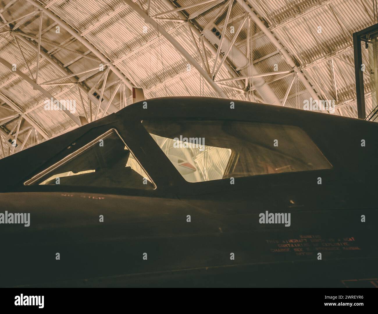 A closeup view of the cockpit of the SR-71 Blackbird spyplane in a ...