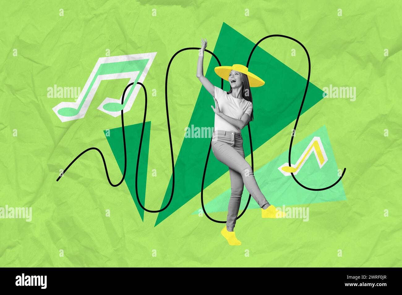 Creative collage picture happy funky girl music party disco celebration ...