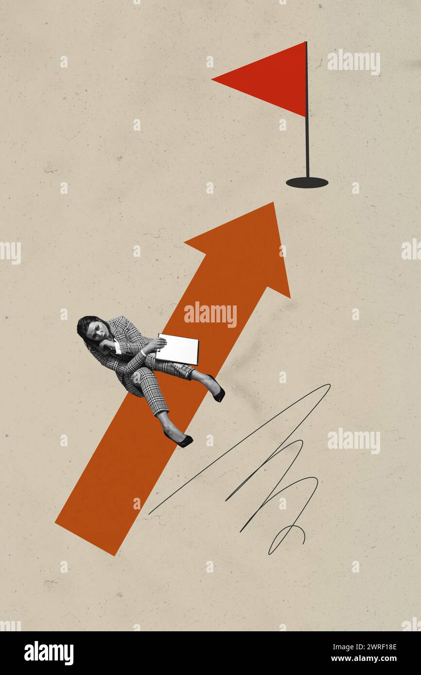 Vertical photo collage of girl overworked tired effort achieve goal ...