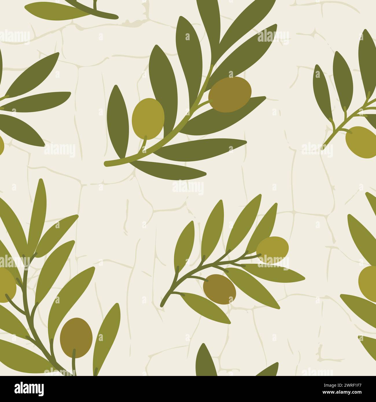 Seamless pattern of olive tree branches. Green and beige background for ...