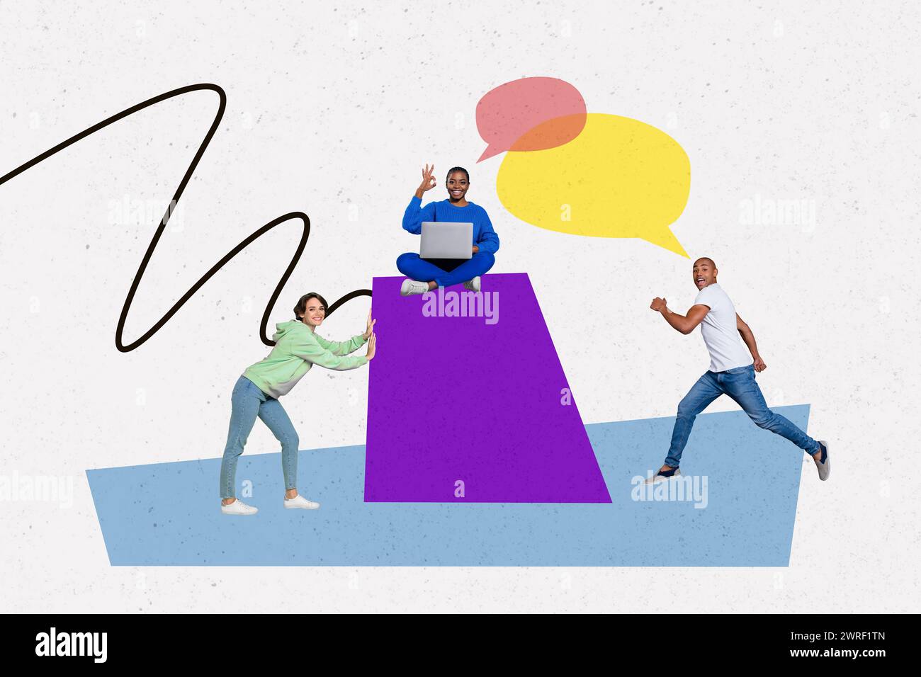 Composite trend sketch image 3D photo collage of three young man lady ...