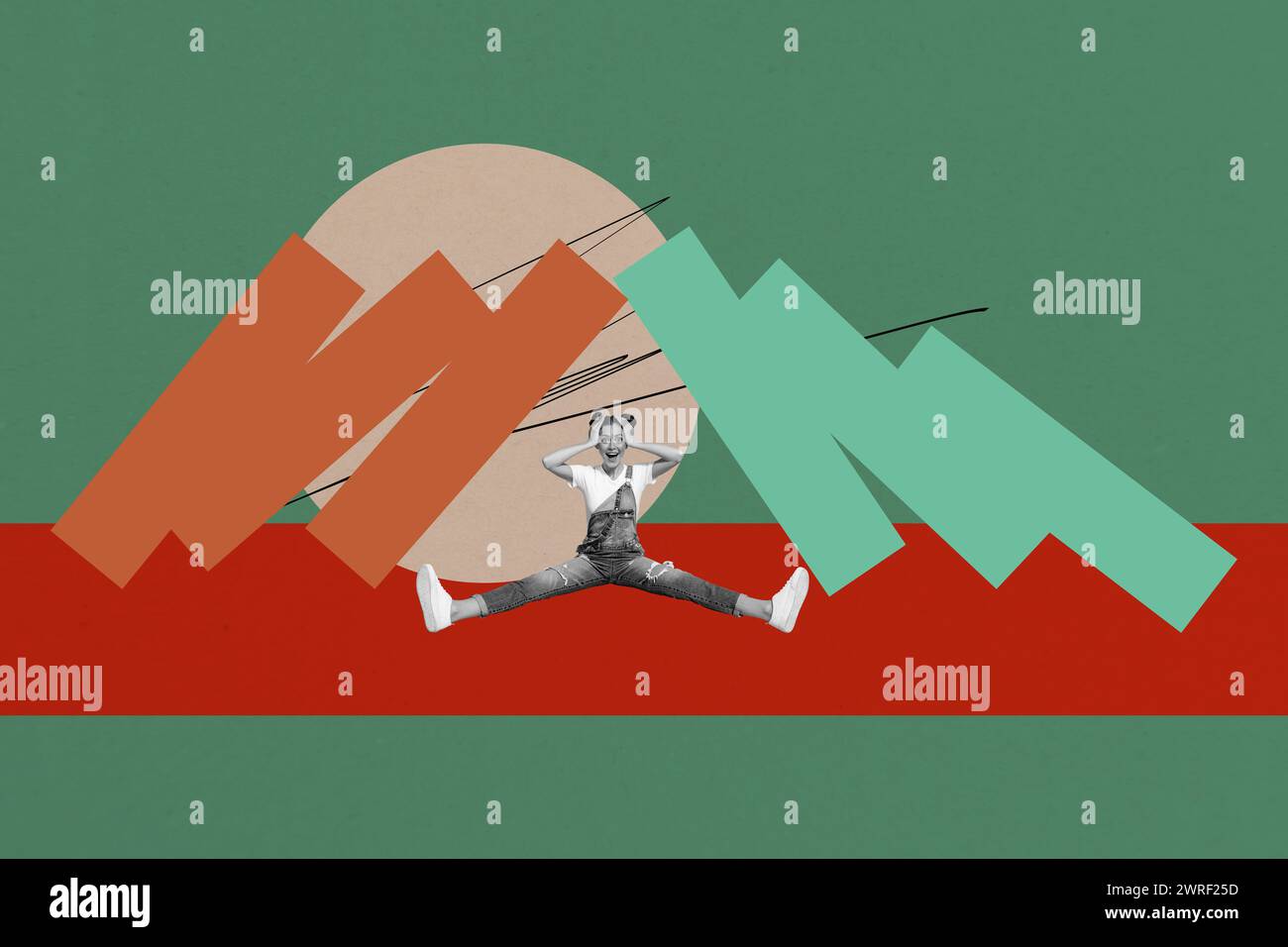 3D photo collage composite trend sketch image of young surprised lady ...