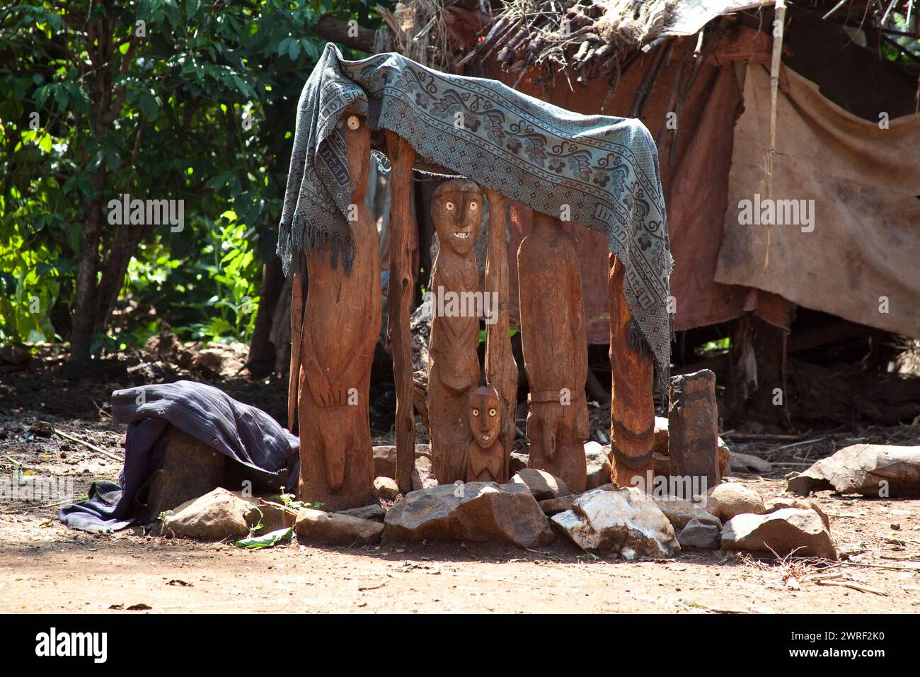 Waga, carved wooden grave markers sometimes referred as totems. Karat ...