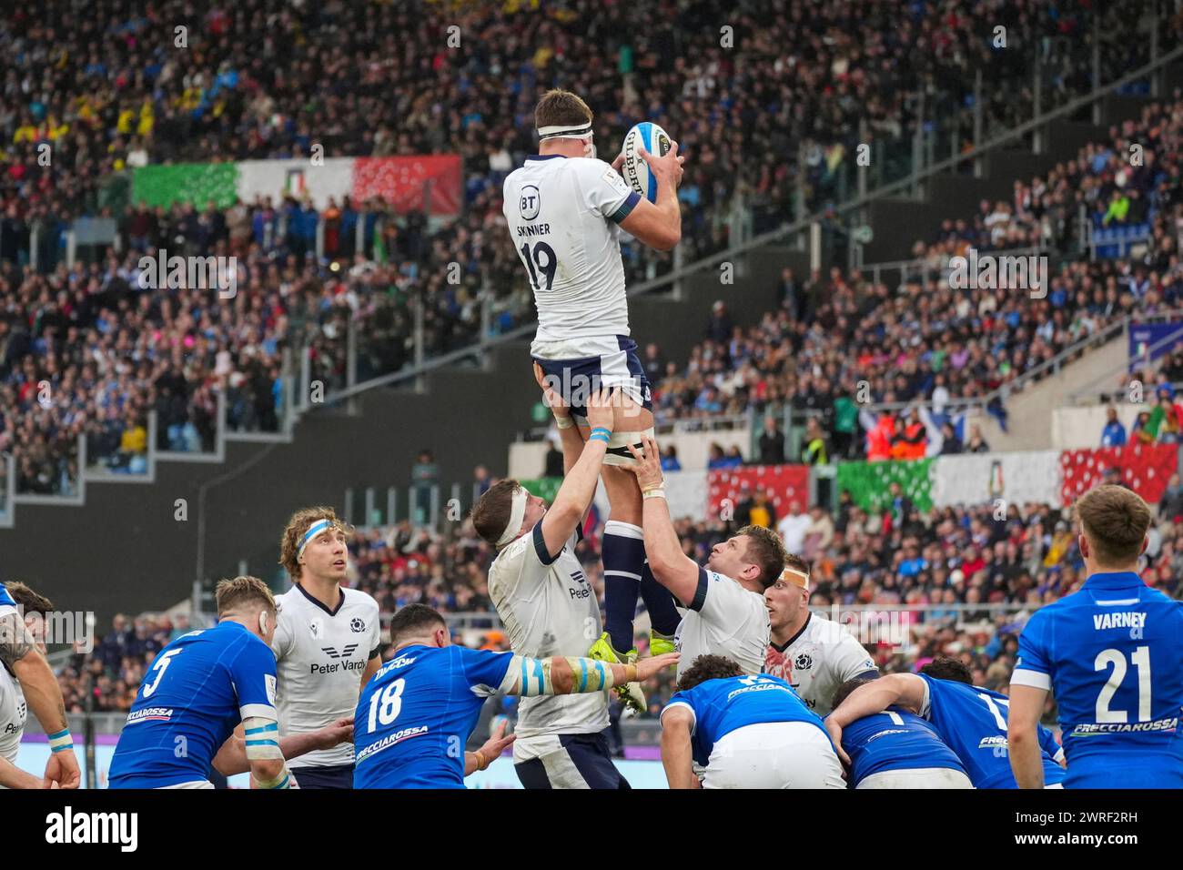 Sam Skinner of Scotland rises to claim the lineout during the Guinness ...