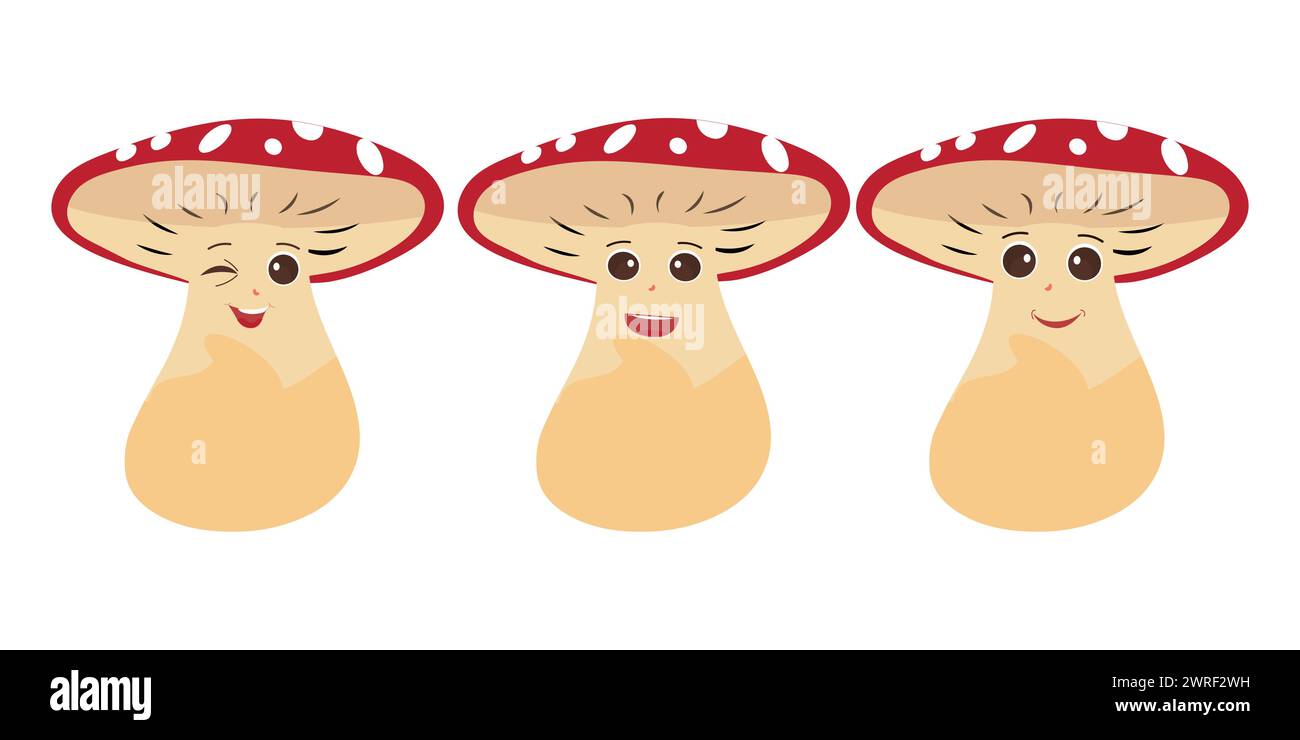Mushroom cartoon character in various gestures, Set illustration ...