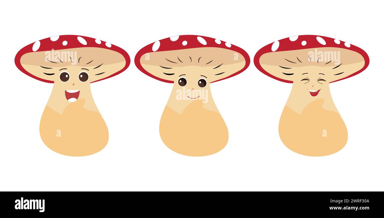 Mushroom cartoon character in various gestures, Set illustration ...