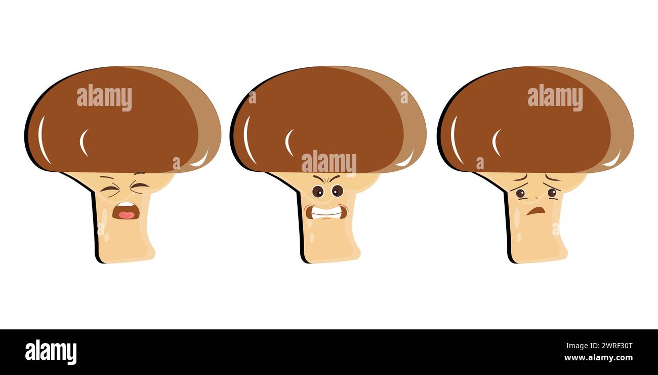 Mushroom cartoon character in various gestures, Set illustration ...