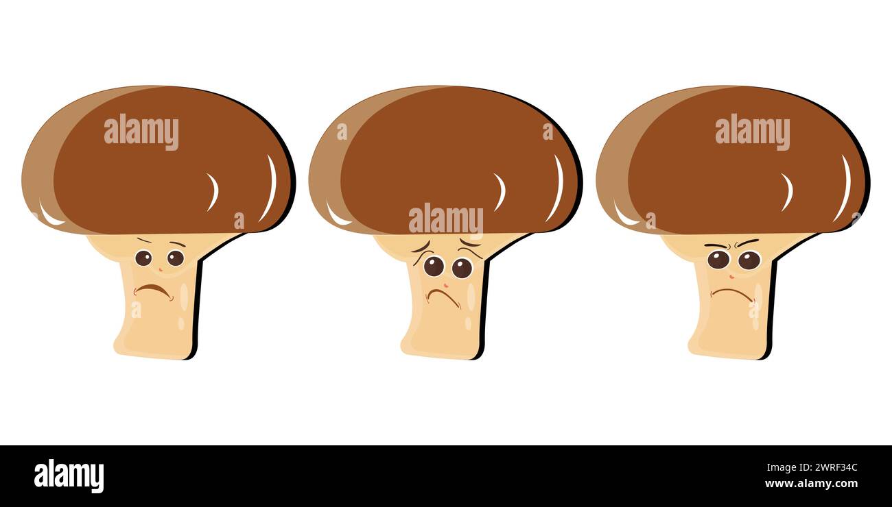 Mushroom cartoon character in various gestures, Set illustration ...