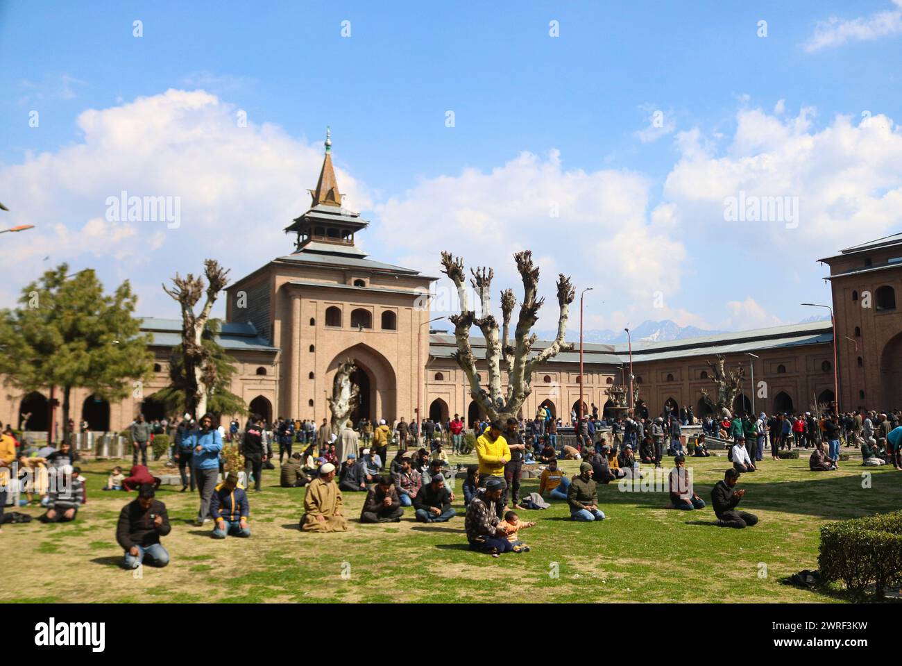 Srinagar Kashmir, India. 12th Mar, 2024. People are seen in the premises of Grand Mosque (Jamia ...
