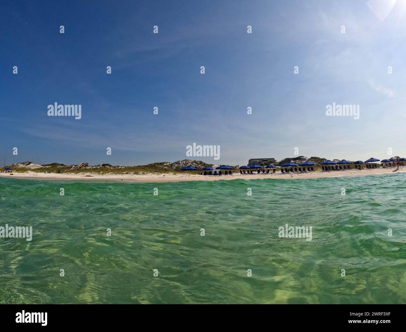 Rosemary Beach, FL USA - August 2, 2023: A view clear emerald green ...