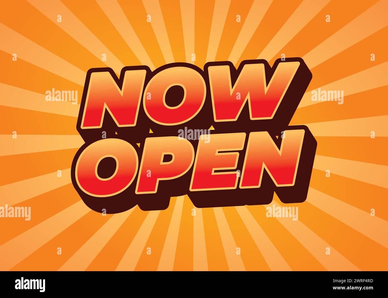 Now open. Text effect design in red orange color with 3 dimension style ...