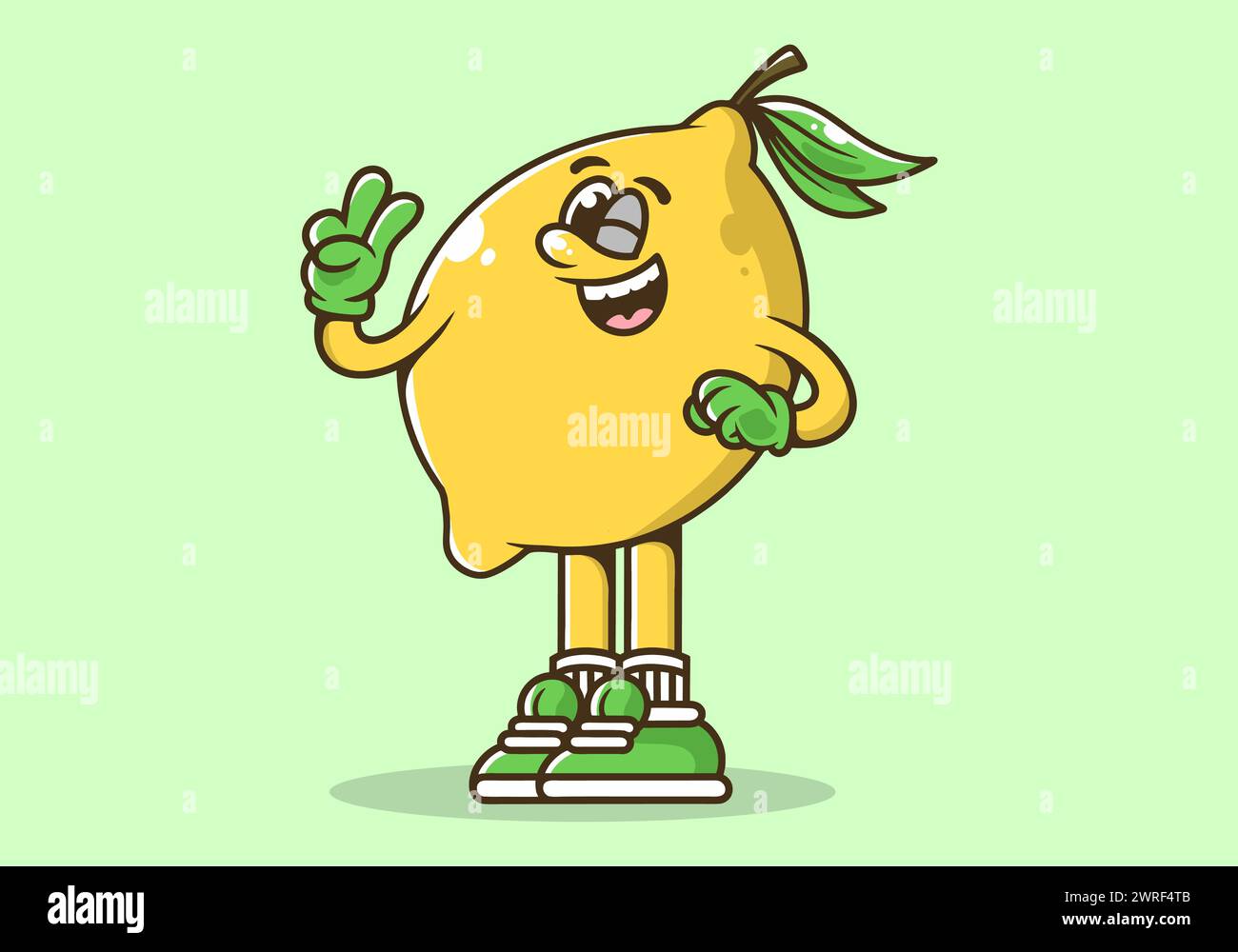 Mascot character illustration of a lemon with hand forming peace symbol ...