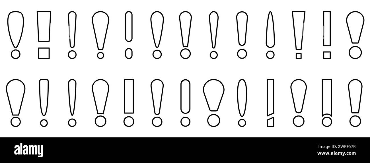 Exclamation marks. Big set of black and white linear exclamation marks ...