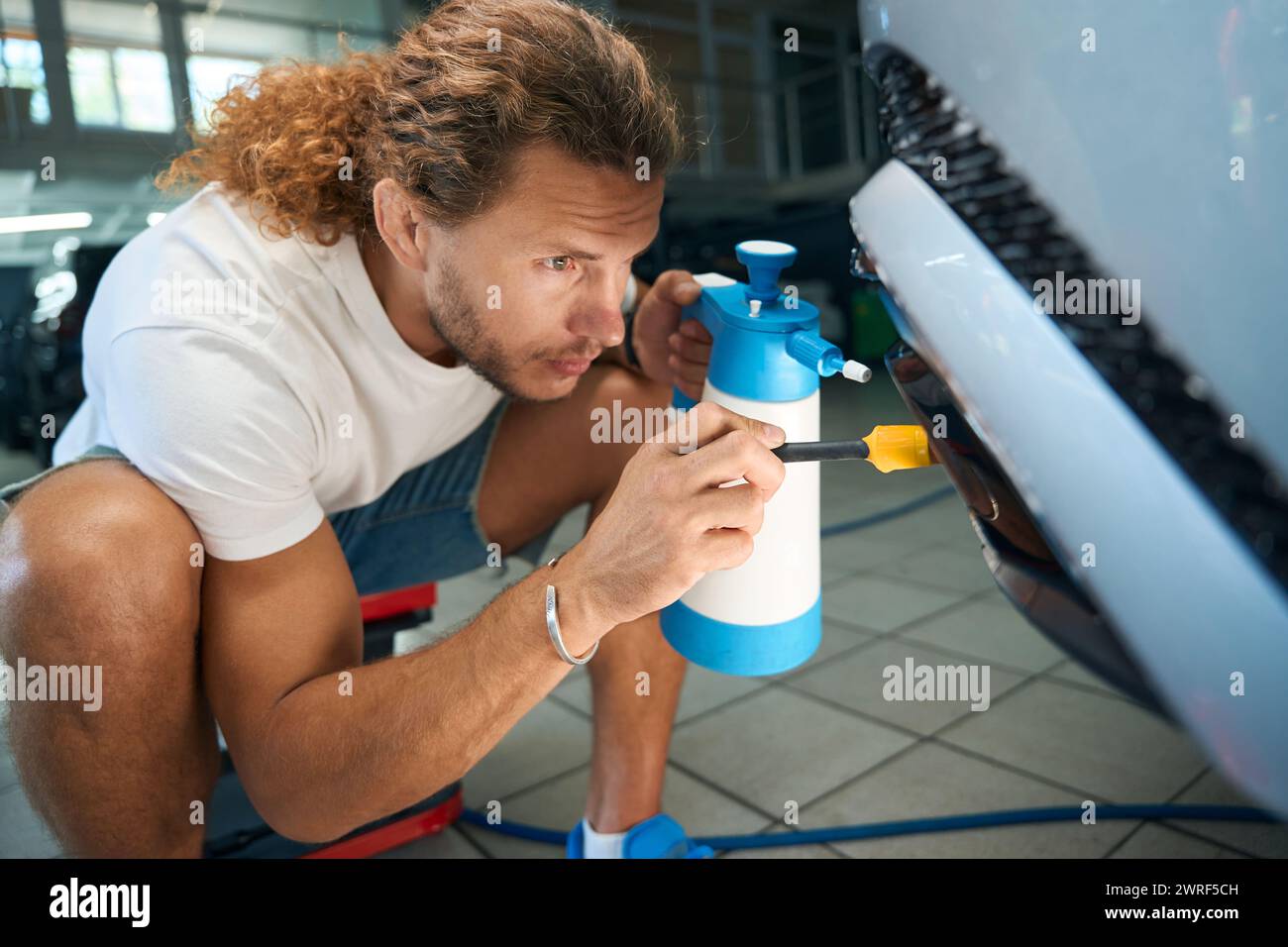 Process of car detailing in modern auto repair shop Stock Photo - Alamy