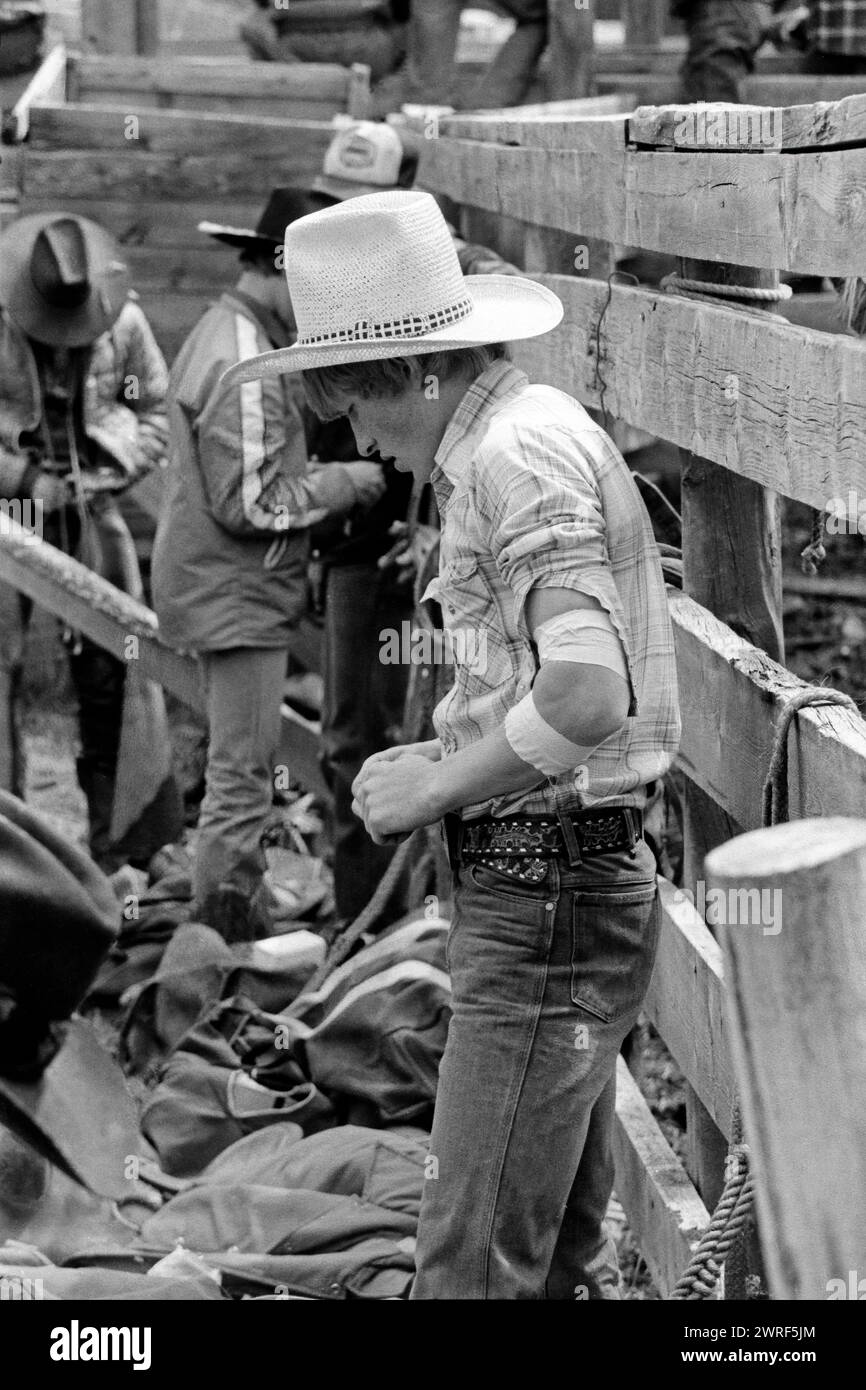 Vintage rodeo. Behind the chutes at the Drumheller Rodeo Alberta Canada ...