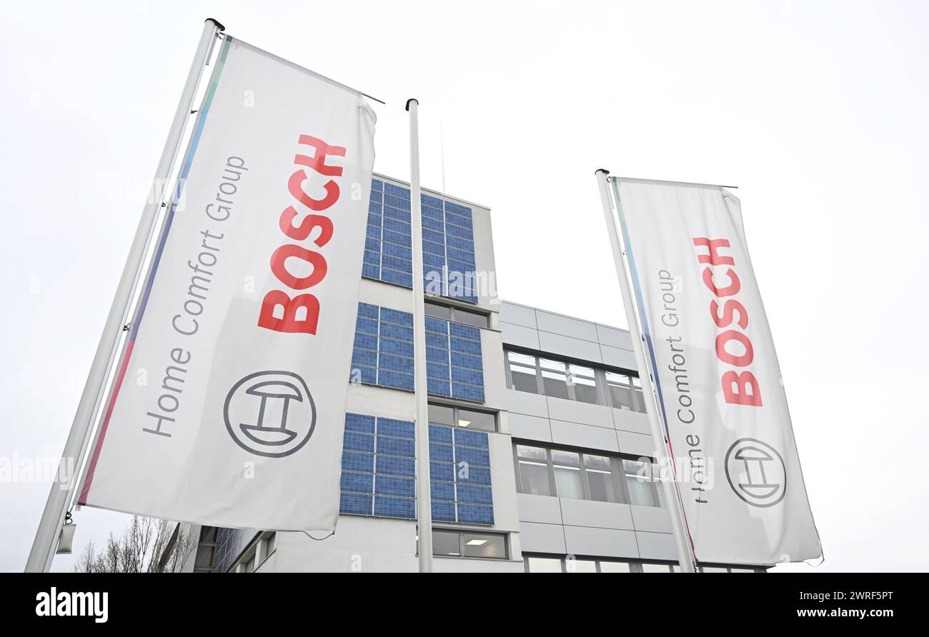 Flags with the Bosch Home Comfort Group logo hang in front of a Bosch ...